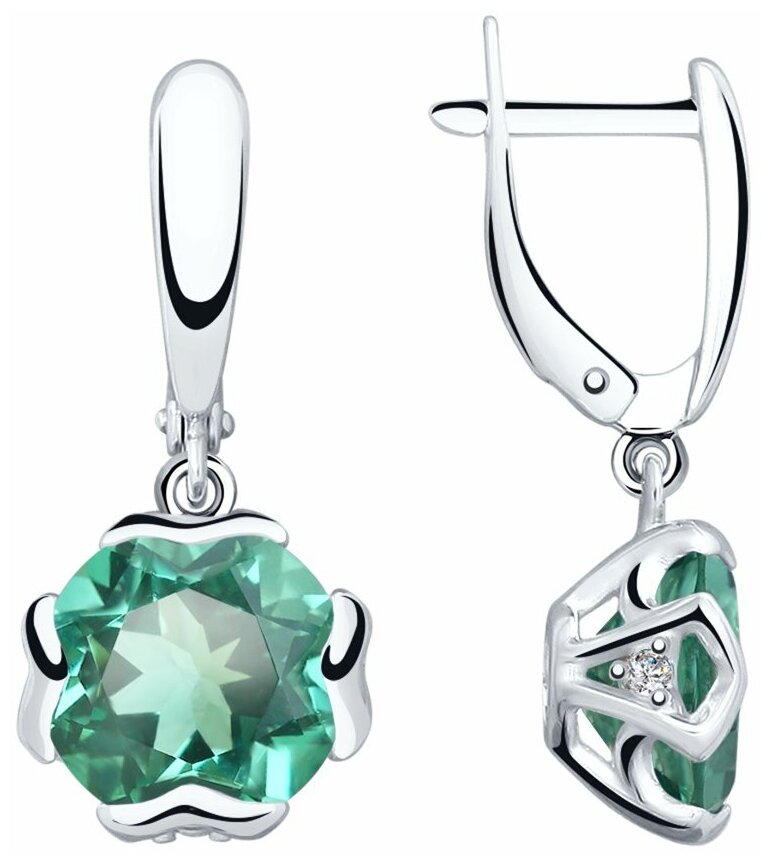 Серьги с подвесками, серебро, 925 проба, родирование, кварц