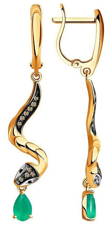 Серьги с подвесками, красное золото, 585 проба, изумруд