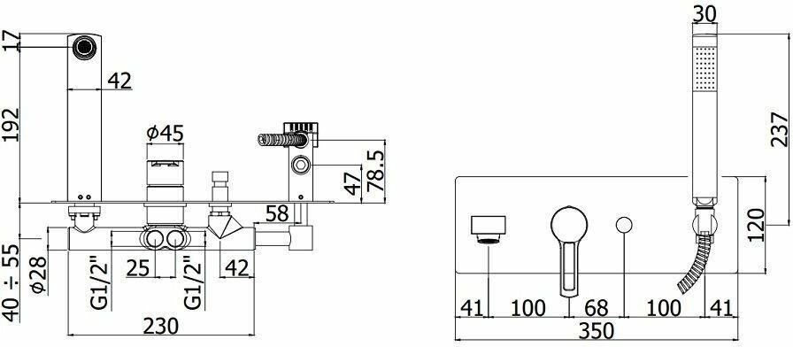 Смеситель для ванны с душем Paffoni Ringo RIN001NO (с внутренней частью)