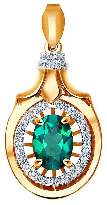 Подвеска, красное золото, 585 проба, изумруд