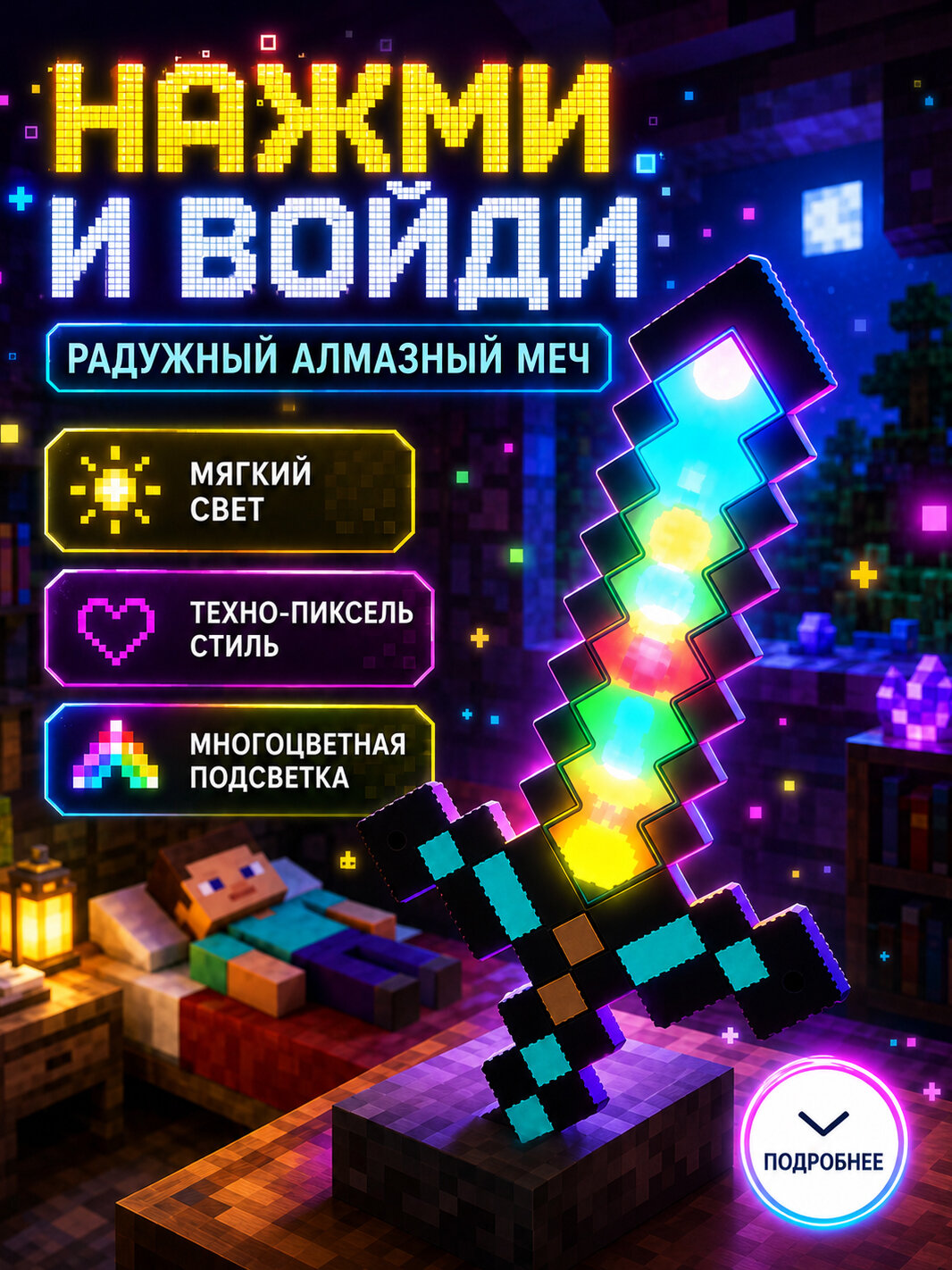 Детский ночник-факел Minecraft, светильник майнкрафт