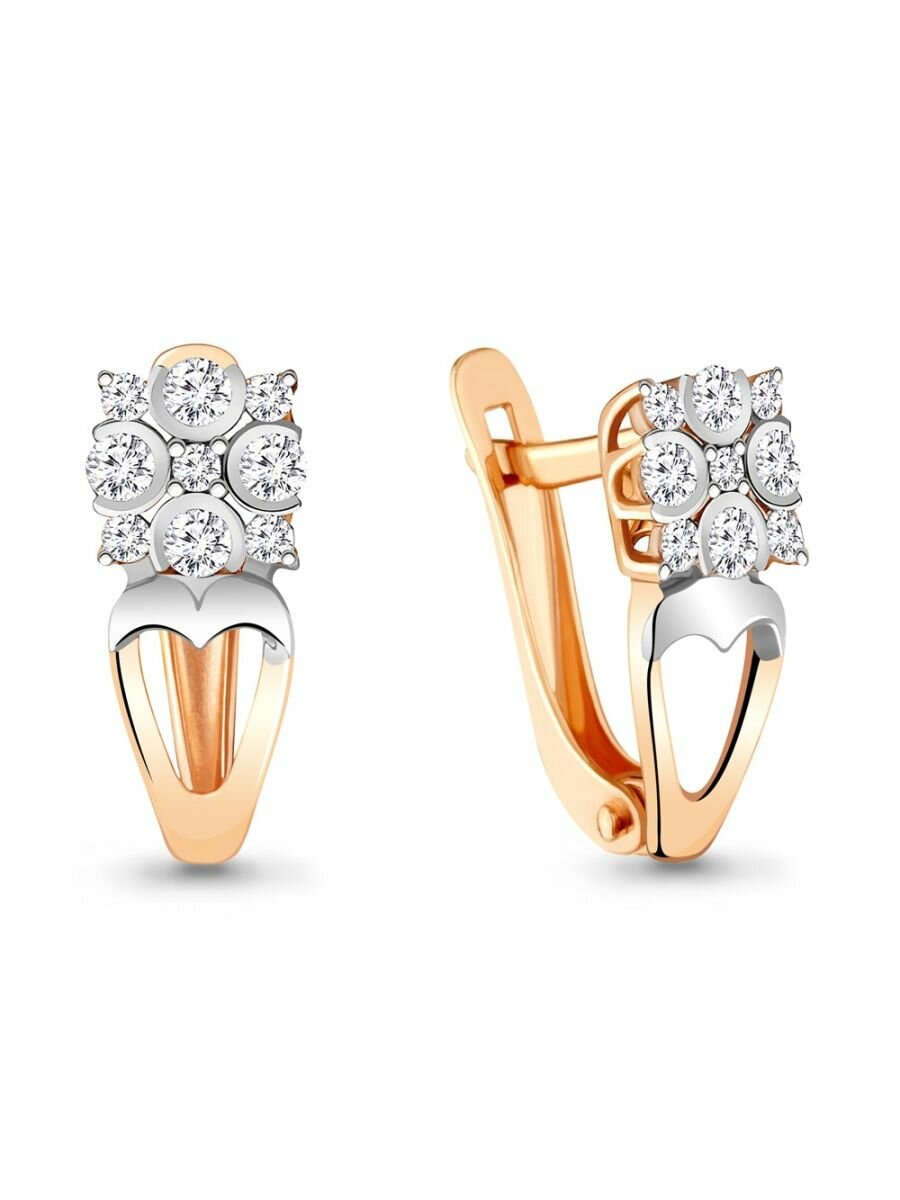 Серьги, красное золото, 585 проба, фианит