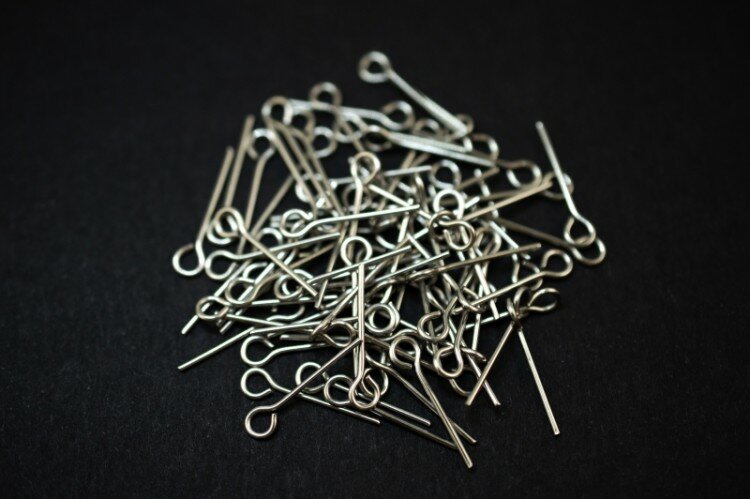 Штифты для бижутерии с петелькой 15х0,7мм, отверстие 2мм, цвет стальной, хирургическая сталь, 30-098, 10г (около 150шт)