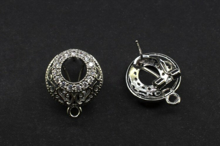 Гвоздики основы для серег 18х15х0,7мм, отверстие 2мм, цвет платина, латунь/цирконий, 21-215, 1 пара