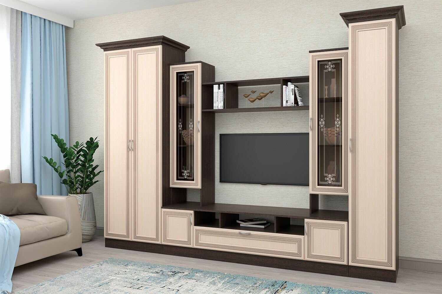 Стенка для гостиной "Маргарита" Дуб Венге/Дуб Белфорд