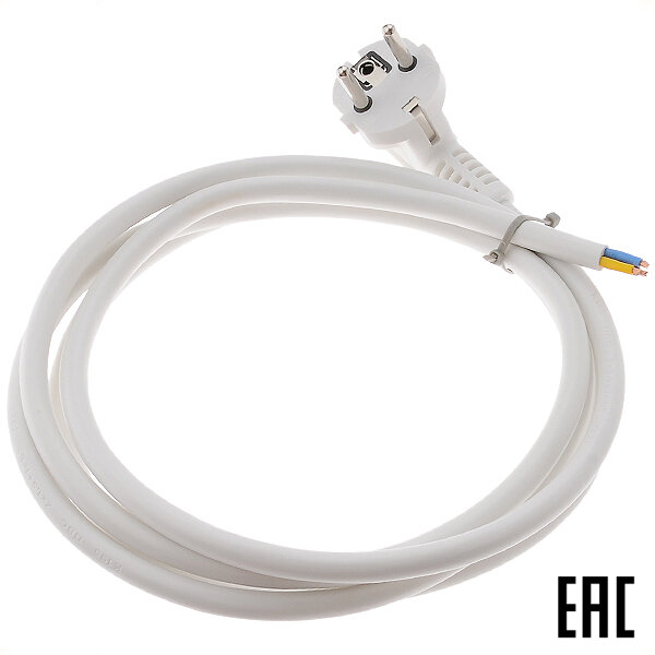 Шнур армированный вилкой "евр" 2м белый Электрическая мануфактура ПВС-ВП-3х1,5-2,0 (7 шт. в наборе)