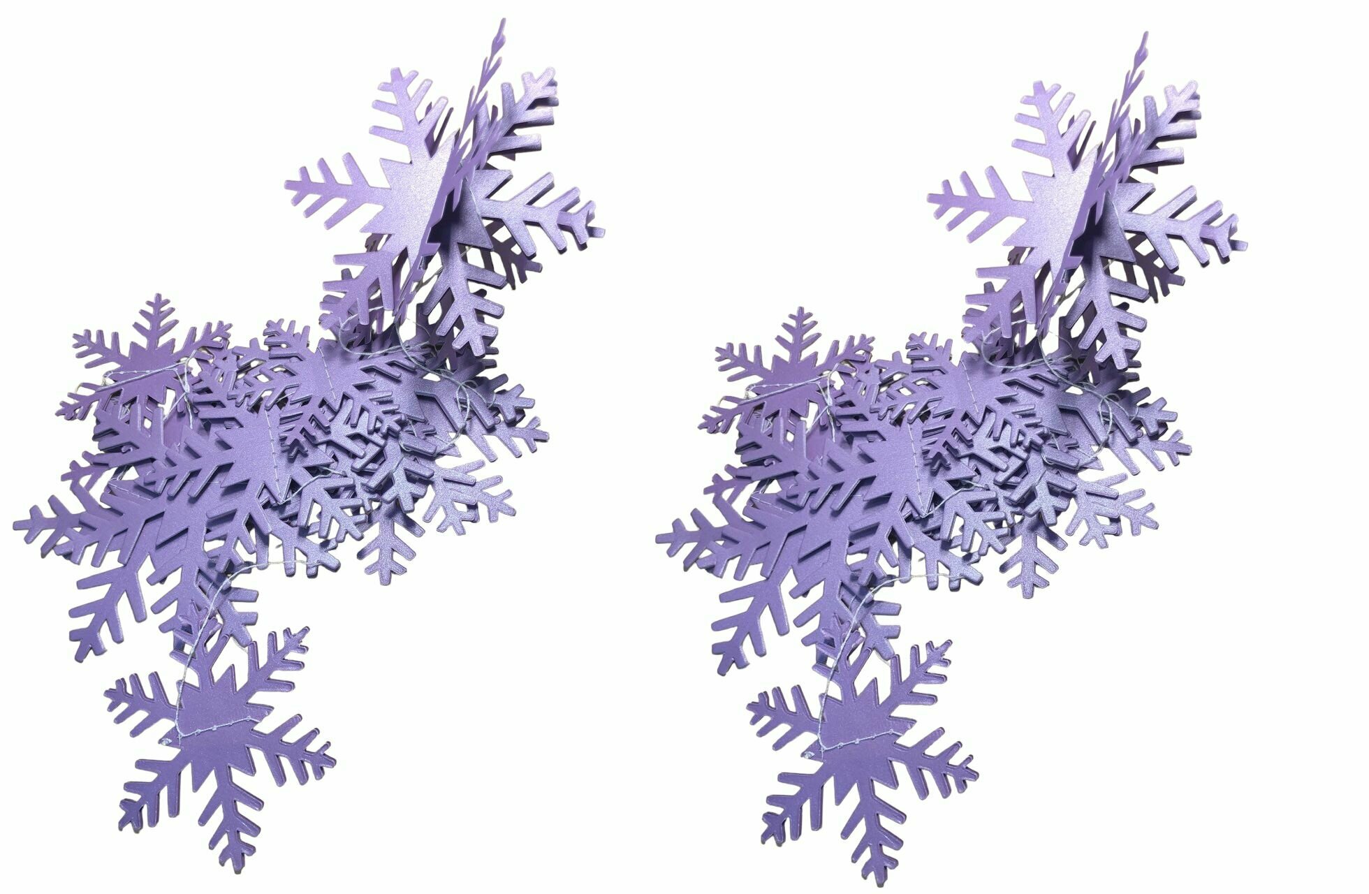 Рождественские снежинки, украшения 3D, Гирлянда 280 см сиреневая - 2шт