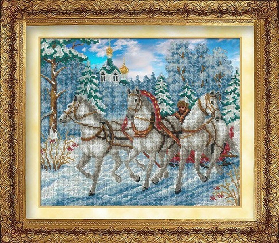 Набор для вышивания Русская искусница #1004 Русская тройка, Вышивка бисером, 31 x 26 см