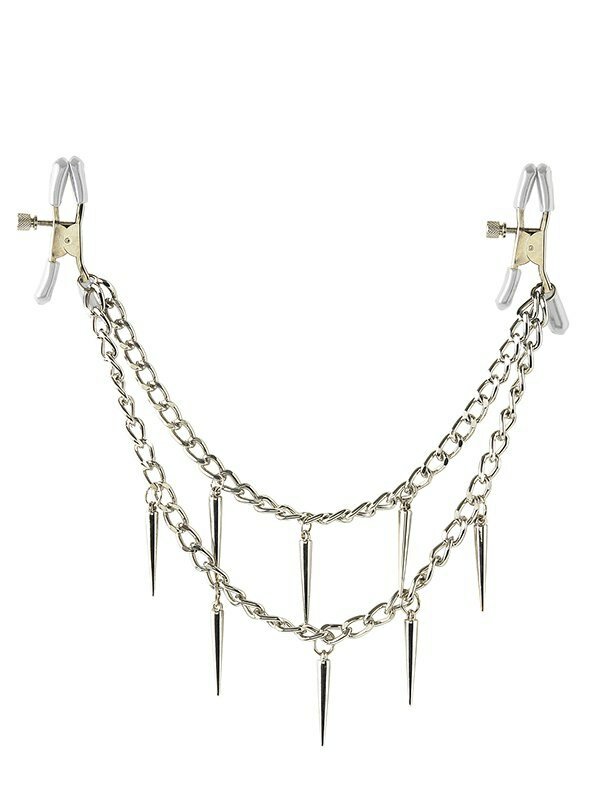 Зажимы на соски Rock Hard Nipple Clamps с двойной цепочкой - серебристый