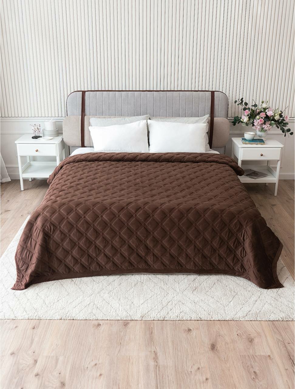Велюровое покрывало Евро, 220 х 240 см, темно-коричневый