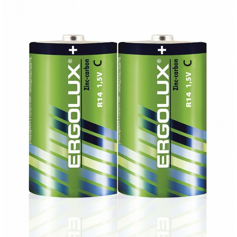 Ergolux R14 SR-2 (R14SR2, батарейка 1.5В) (упак. 2 шт.), цена за 1 упак.
