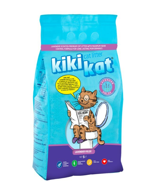 Бентонитовый Наполнитель для кошачьего туалета "KikiKat" супер-белый комкующийся с ароматом "Лаванда" 5 л. VLT-KKT688039