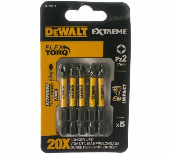 Биты ударные IMPACT Torsion Pz2, 57мм, 5шт. DEWALT DT7391T