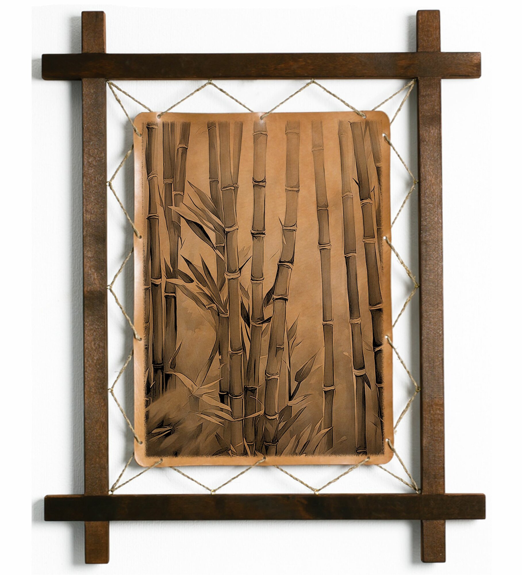 Картина интерьерная, натуральная кожа, "Бамбук №2", в деревянной раме, BoomGift