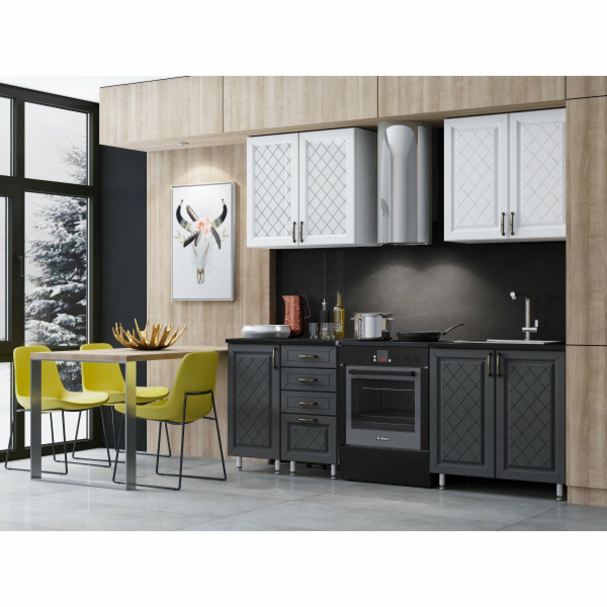 Кухня " Престиж №2 " 1,6 метра цвет фасадов белый софт-тач / графит , ЛДСП, МДФ