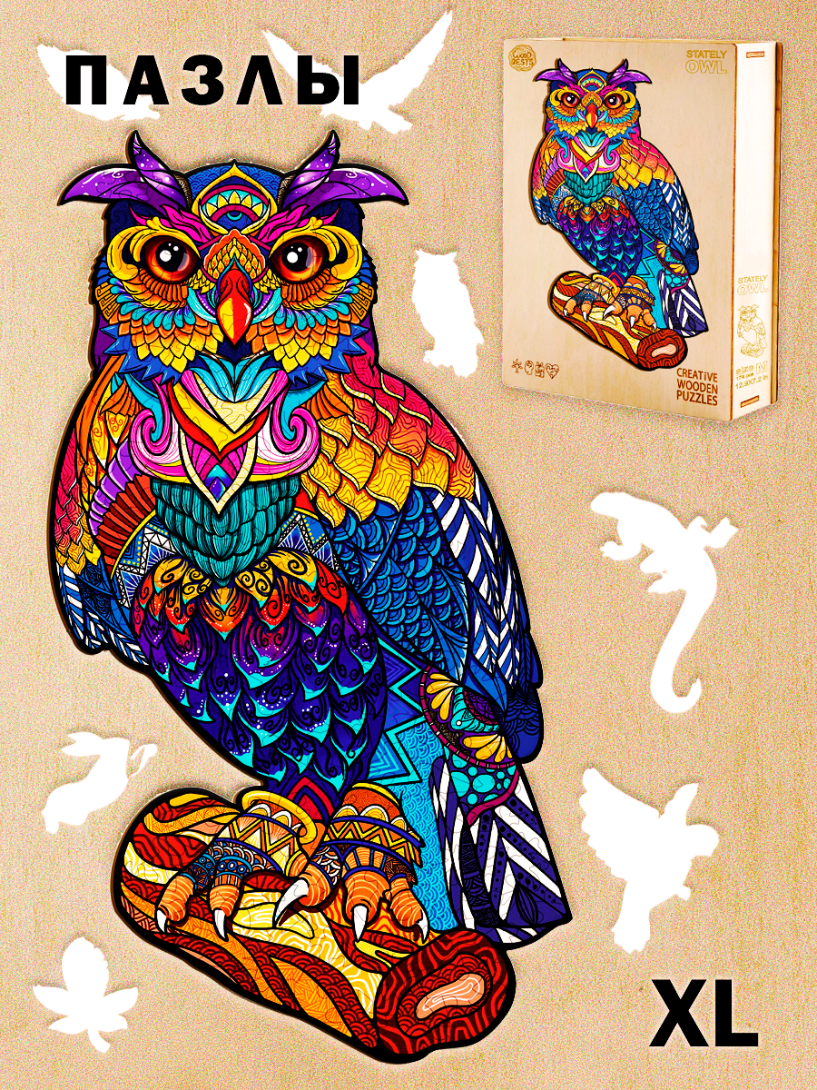Деревянный 3D пазл Woodbests 6203-WP Величественная Сова / размер XL