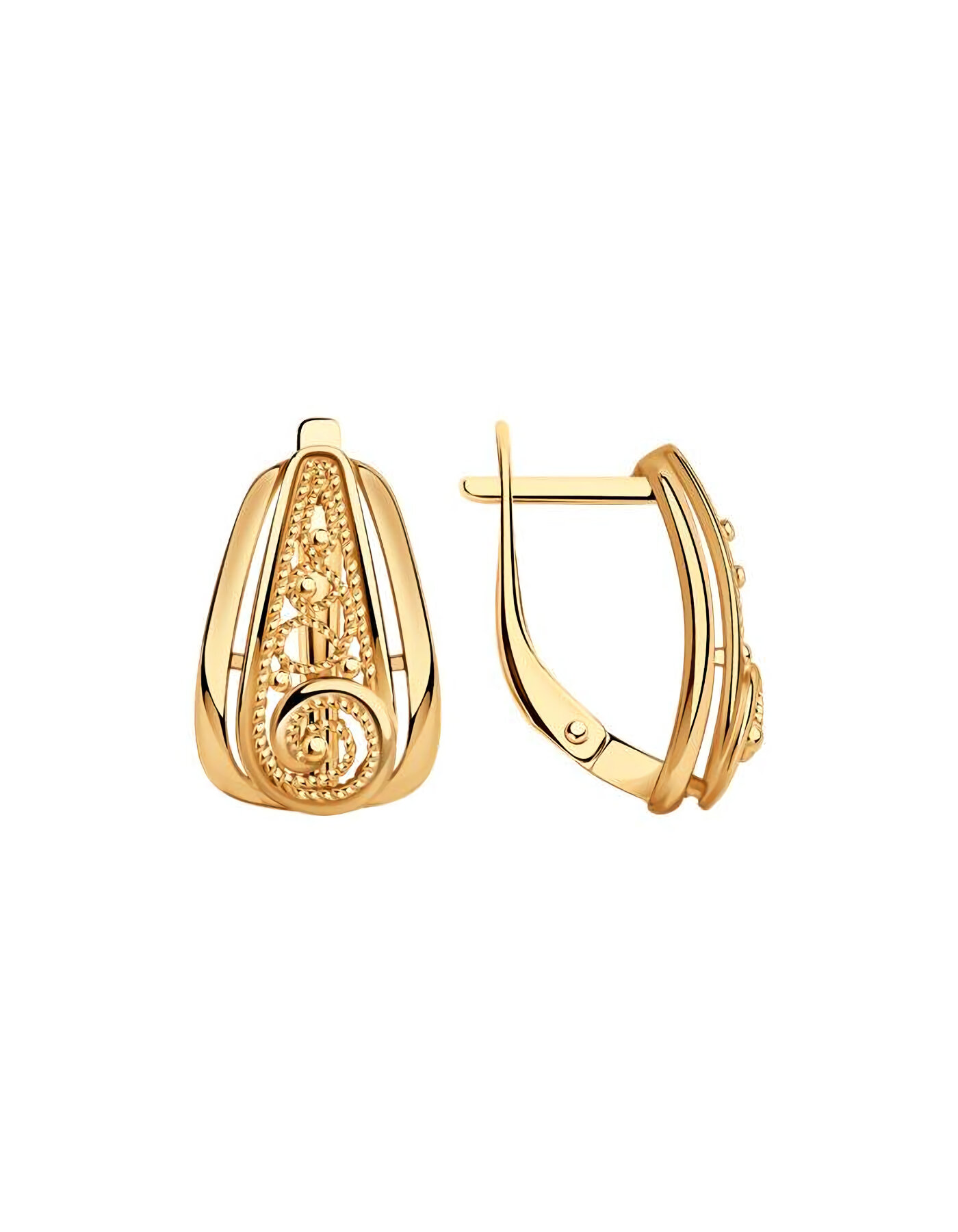 Серьги, серебро, 925 проба, золочение