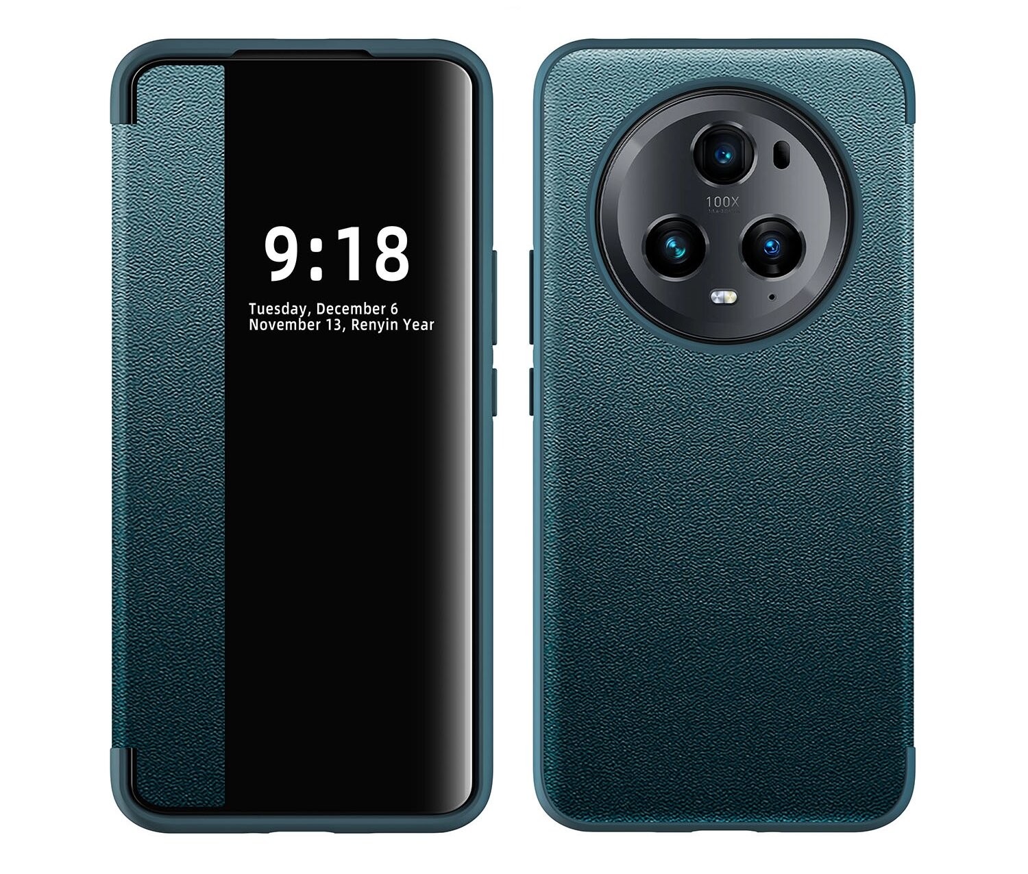 Чехол-кейс «Finestra laterale» для Honor Magic5 Pro с боковым окном водоотталкивающий зеленый