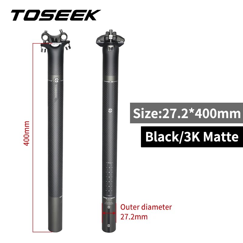 TOSEEK Карбоновый подседельный штырь 0 мм 27.2/30.8/31.6 мм 272-400mm-matt