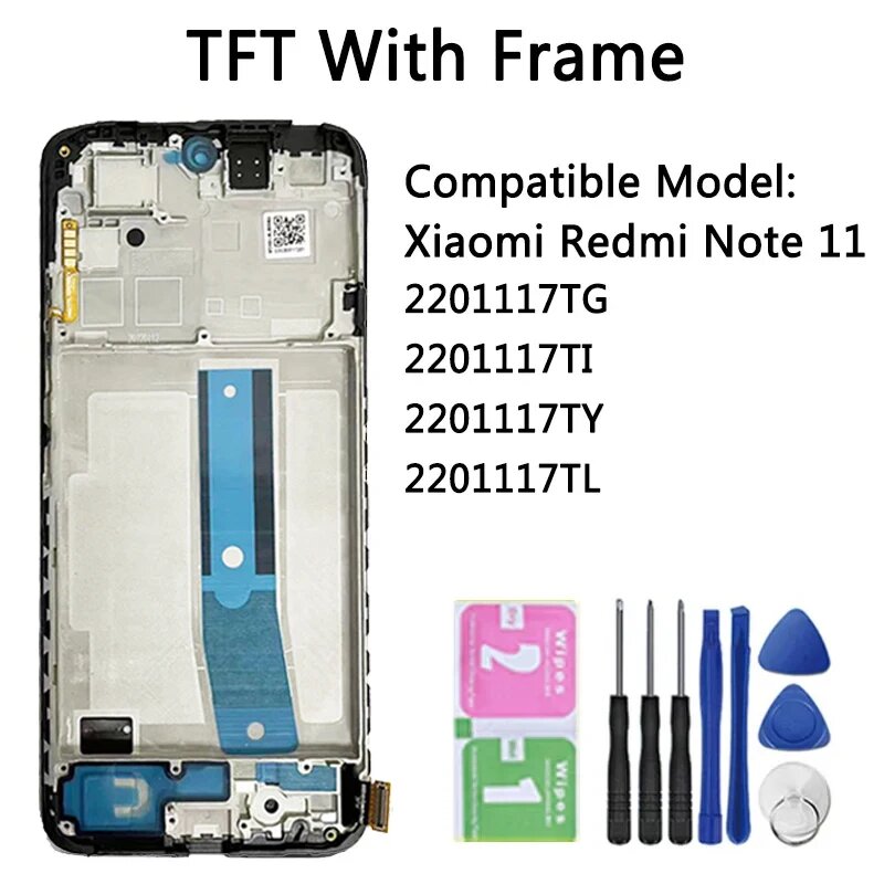 Тестовый дисплей для Xiaomi Redmi Note 11 (2201117TG) с сенсорным стеклом и дигитайзером, а также LCD-экран с рамкой для Redmi Note 11S Note11 TFT W frame