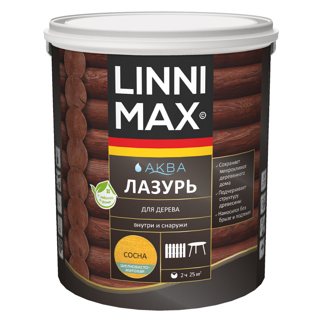 Аква Лазурь LINNIMAX для защиты дерева, акриловая, лессирующая, полуматовая 2,5л сосна