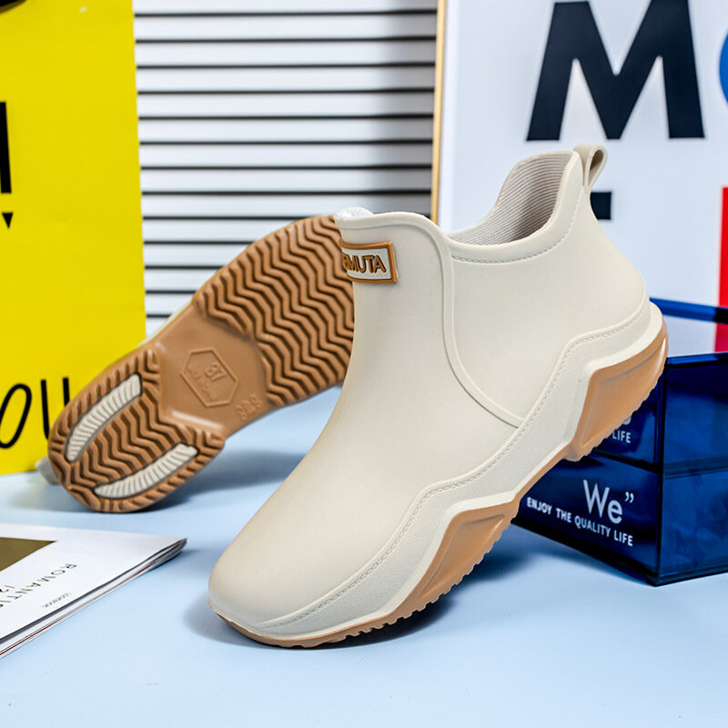 Полусапожки модные короткие резиновые сапоги для пары, на все сезоны, на дождливый день, на открытом воздухе, нескользящие, износостойкие, резиновые туфли с толстой подошвой, для мужчин и женщин, для альпинизма, водные туфлиEU:37