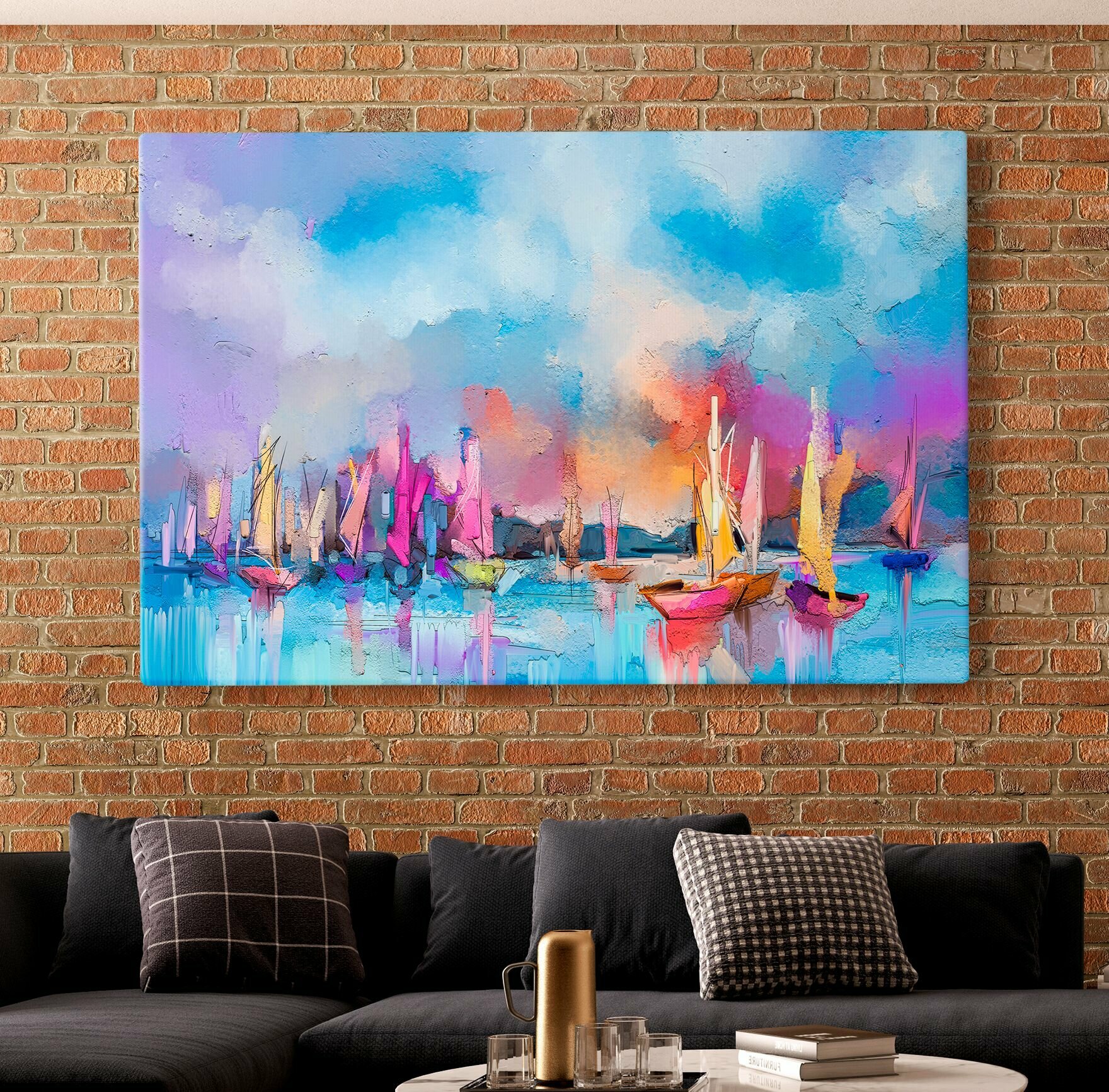 Картина на стену большая на холсте интерьерная Корабли в море 80х115 см