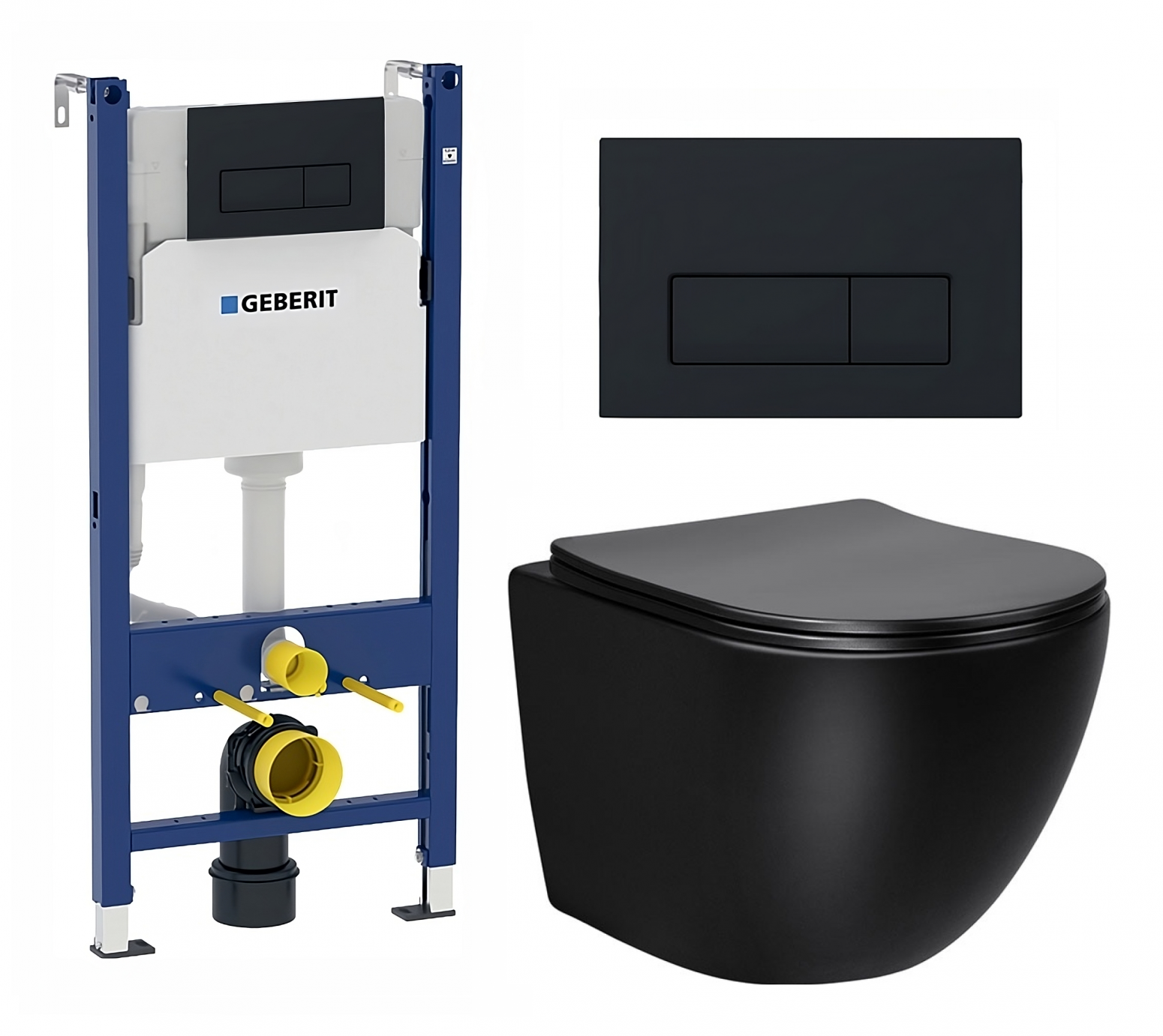 Комплект 3 в 1 инсталляция Geberit Duofix + Унитаз Vincea Globo VT1-14SMB + кнопка черная матовая