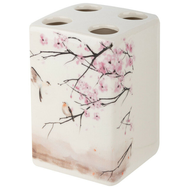 Рыжий КОТ Стакан для зубных щеток Сакура керамика белый цвет элегантный аксессуар