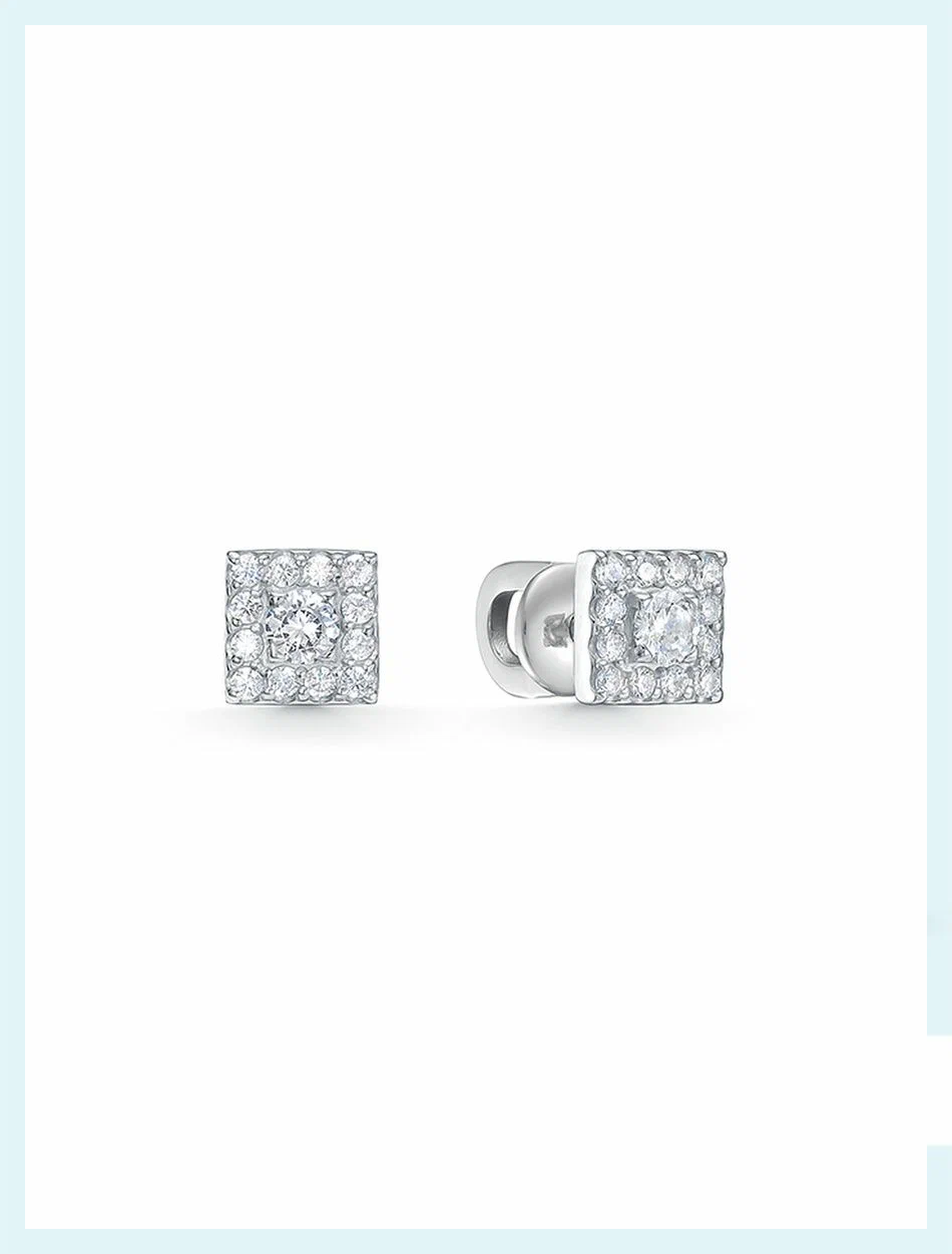 Серьги пусеты, серебро, 925 проба, родирование, фианит