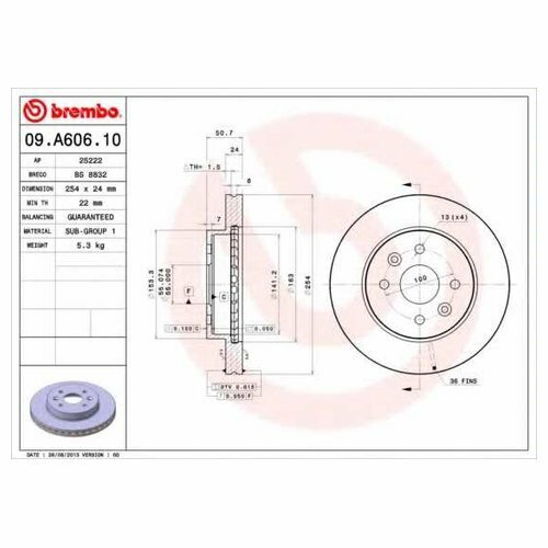 Тормозной диск передний Brembo 09a60610 для Kia Rio