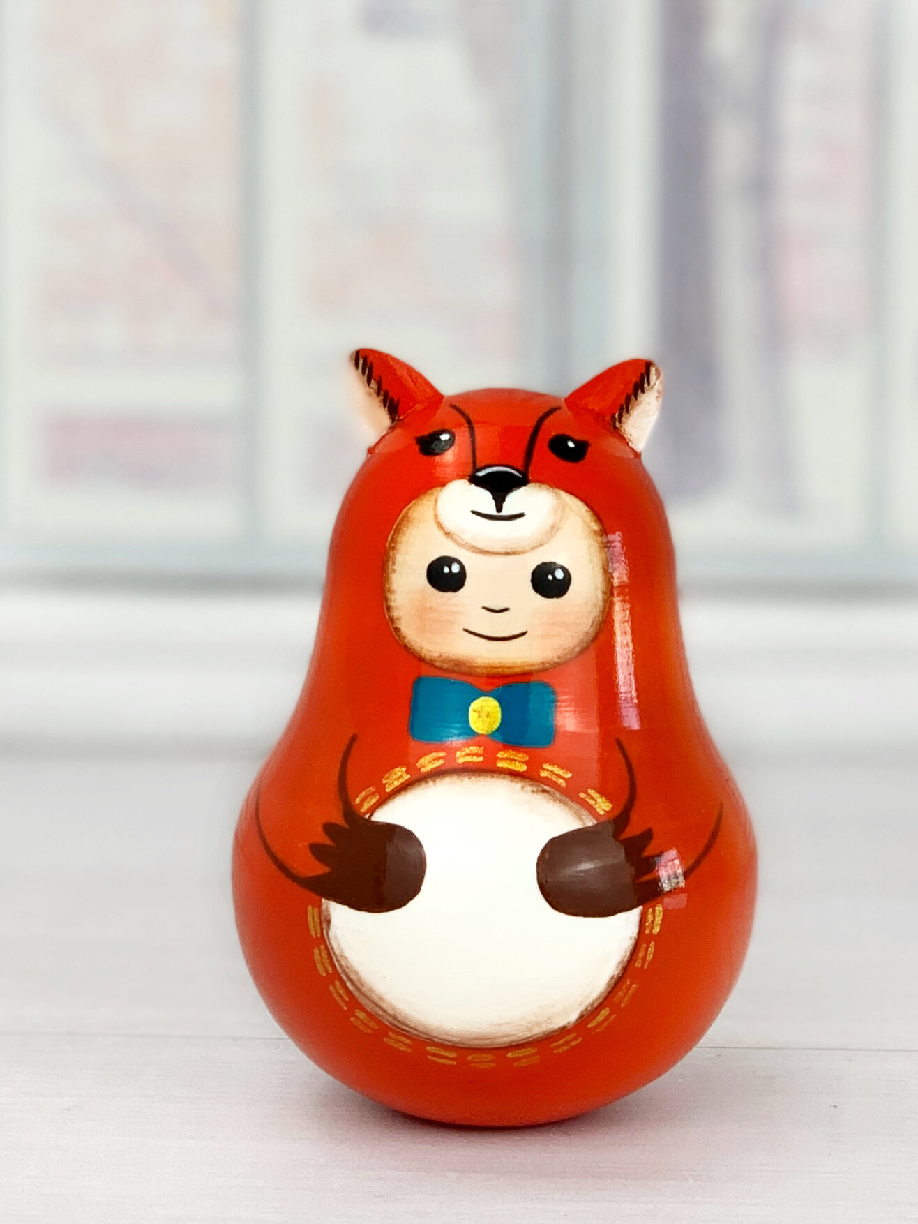 Неваляшка игрушка деревяная музыкальная для малышей 9 см Орнамент