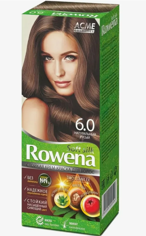 Краска для волос Rowena Soft Silk тон 6.0 натуральный русый, без аммиака, 115 мл.