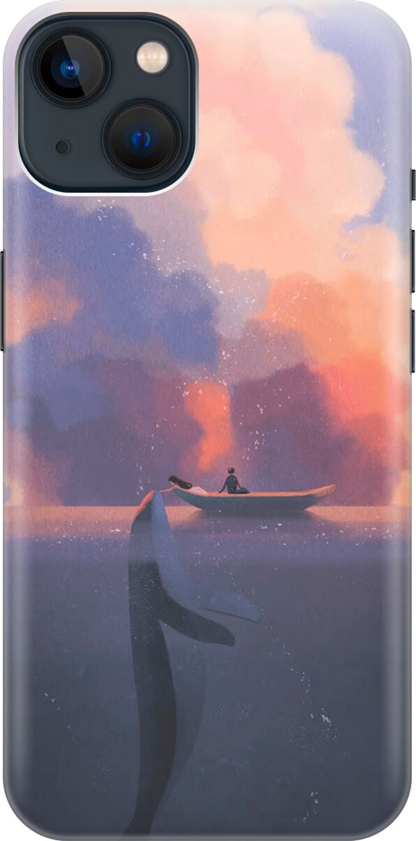 Силиконовый чехол на Apple iPhone 13 Mini / Эпл Айфон 13 мини с рисунком "Кит и облака"