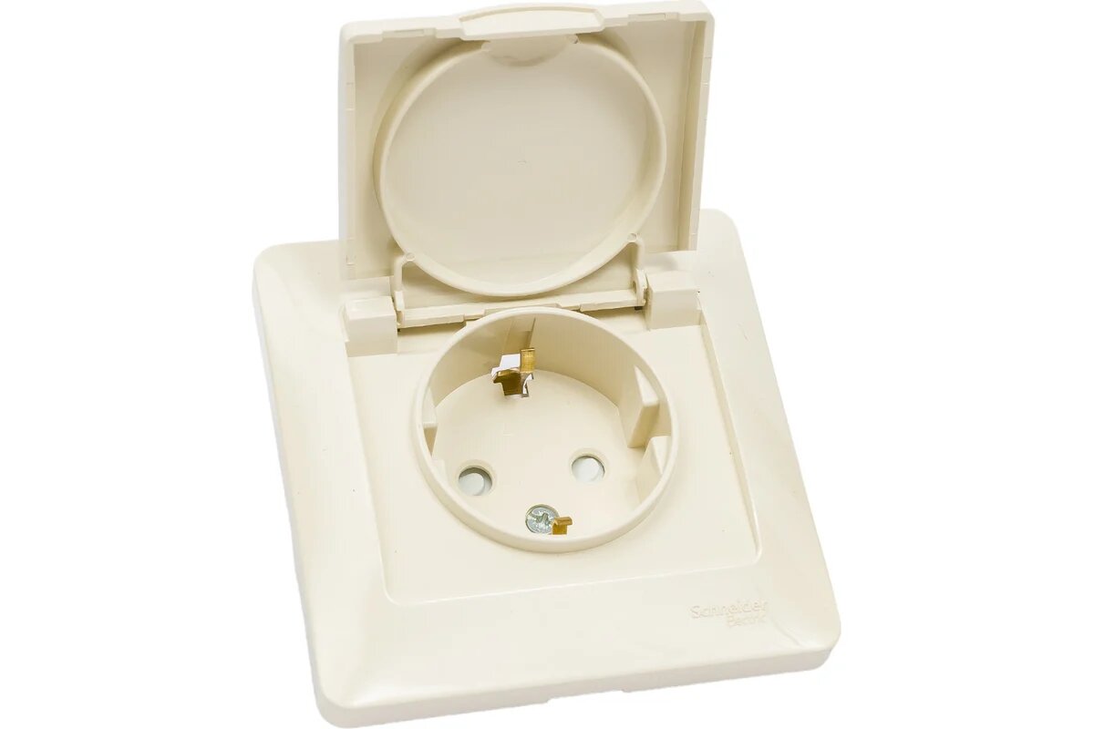 Розетка с заземлением со шторками с крышкой бежевая 16А IP20 в сборе SE Glossa GSL000246