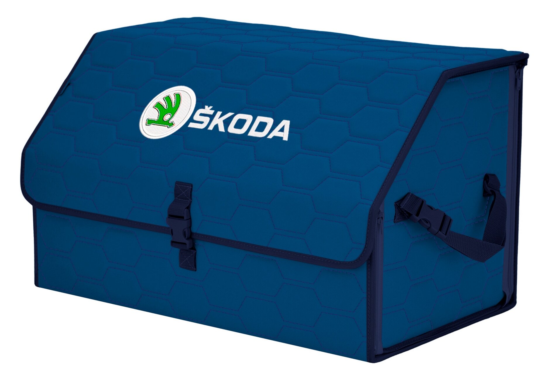 Органайзер-саквояж "Союз" в багажник Skoda (Шкода), размер XL. Цвет: синий с синей прострочкой Соты.