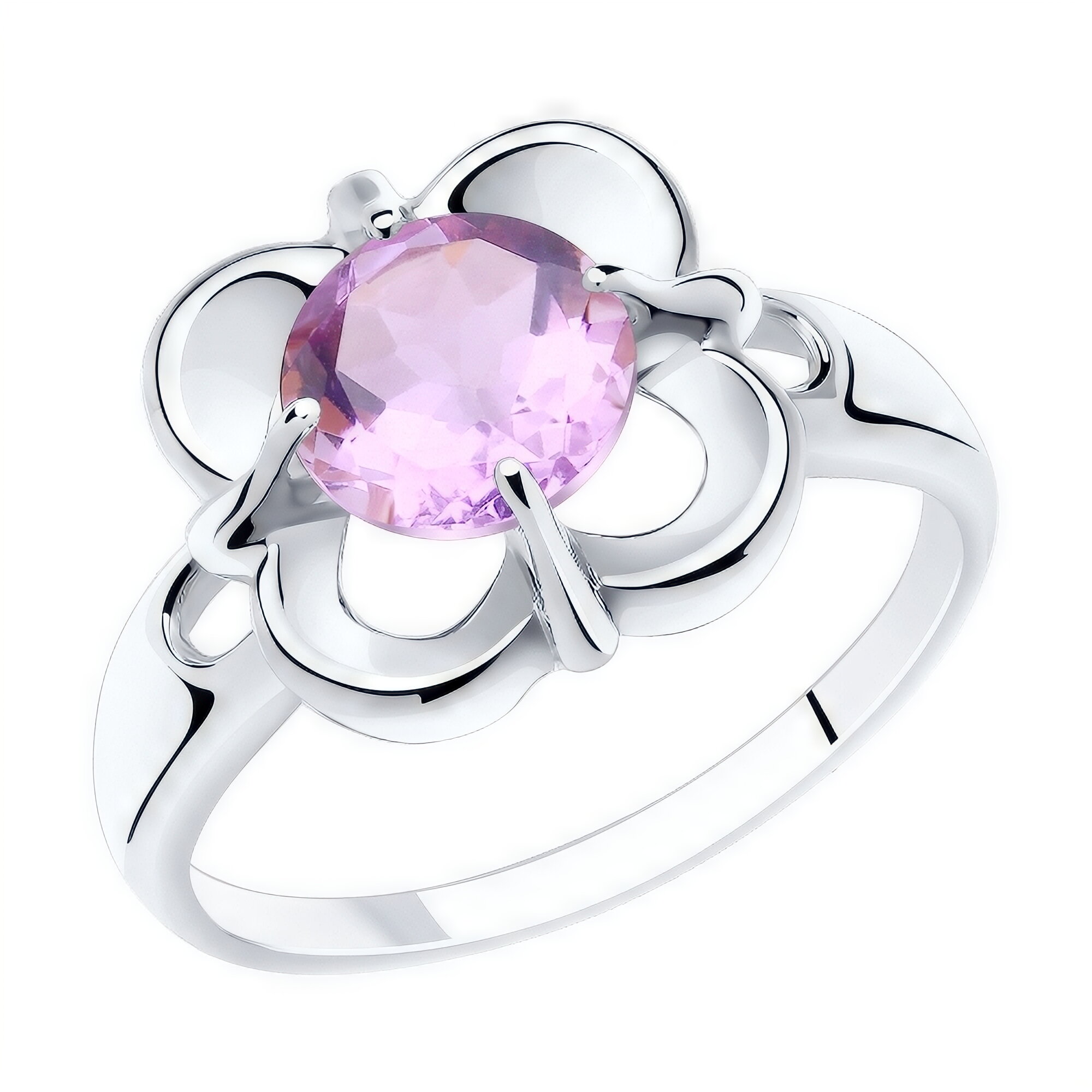 Кольцо, серебро, 925 проба, родирование, аметист