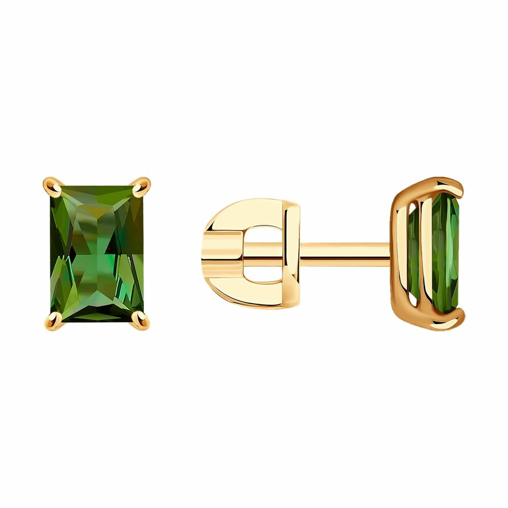 Серьги пусеты, красное золото, 585 проба, турмалин