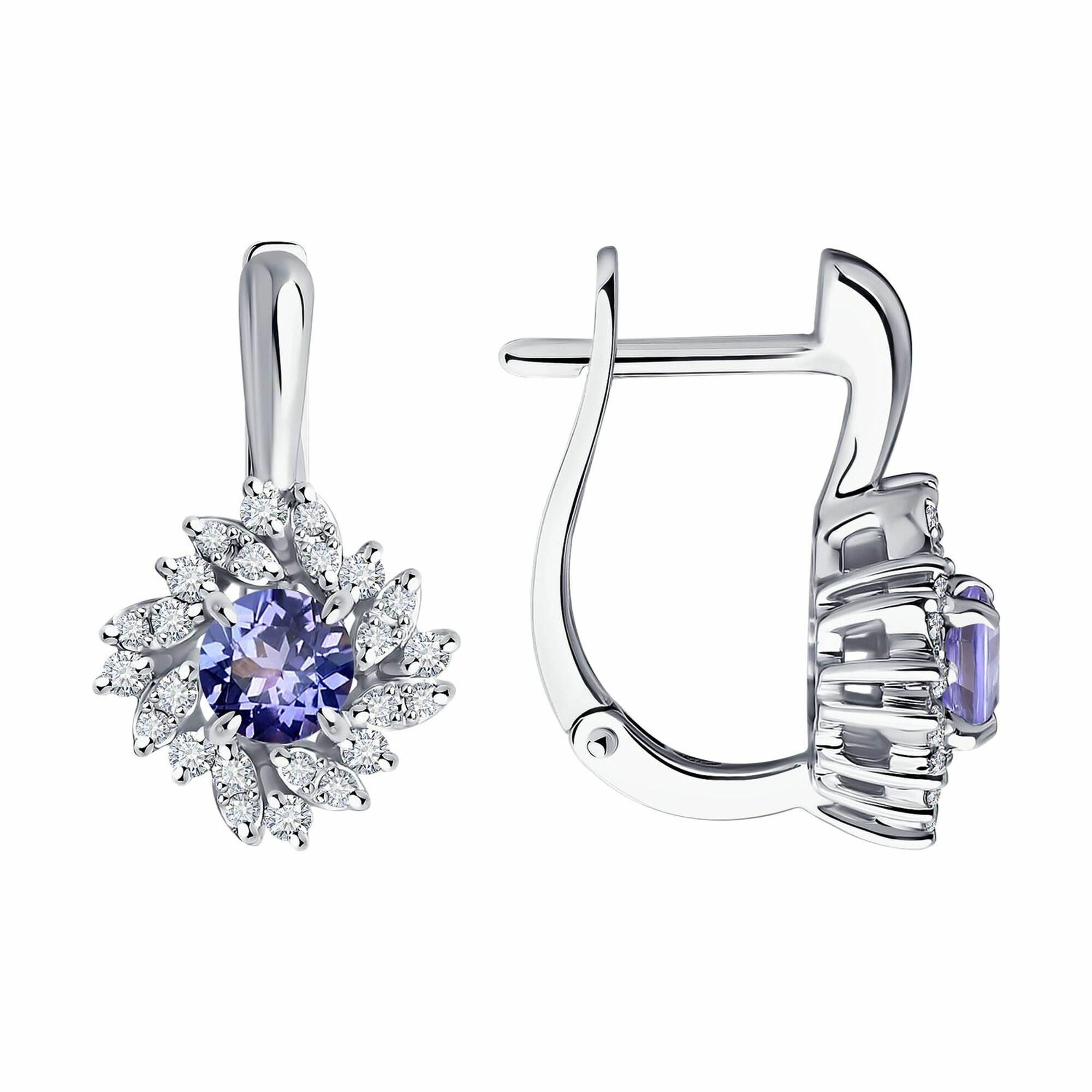 Серьги, белое золото, 585 проба, танзанит, бриллиант