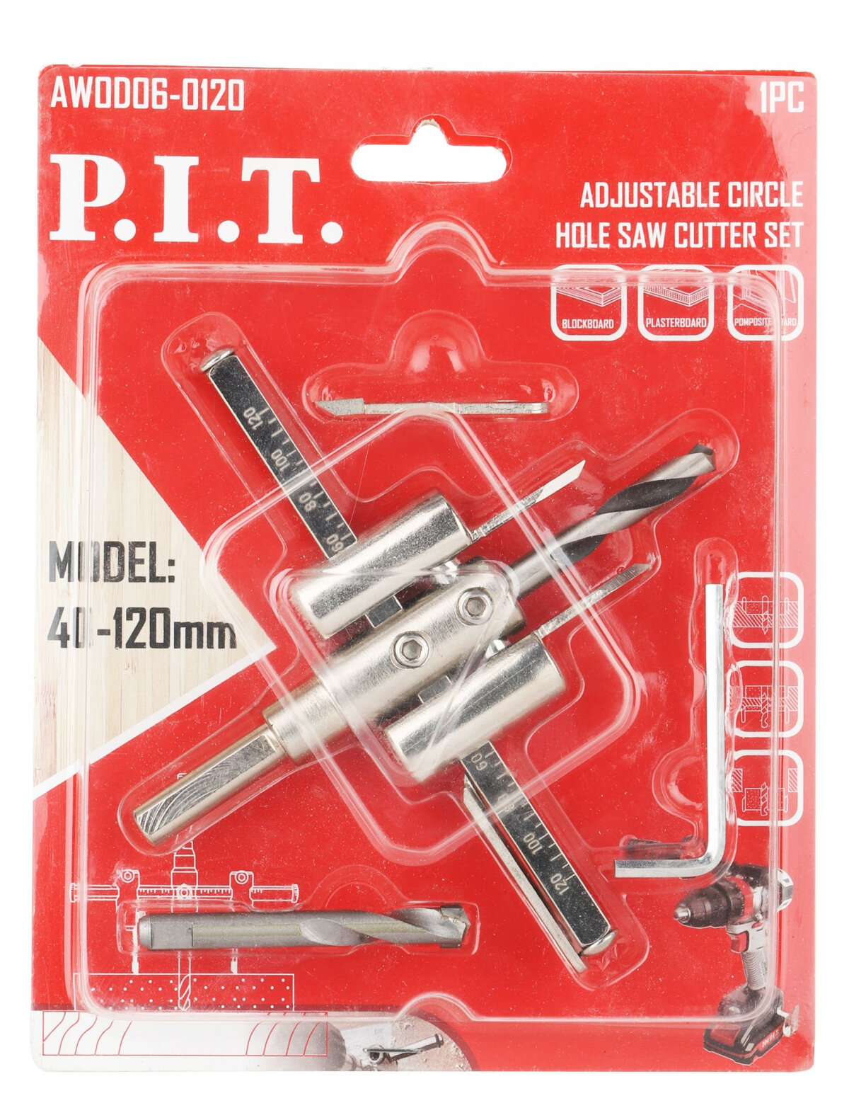 Сверло по дереву регулируемое "Балеринка" 40-120 P.I.T. AWOD06-0120