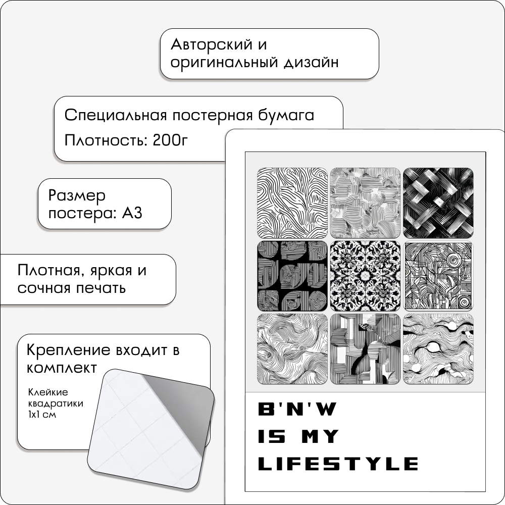Минималистичный постер "Черно-белый", интерьерный, А3