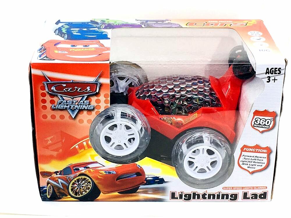 Машина перевёртыш, на радиоуправлении, Тачки красная, со светом и музыкой, длина 16,5 см