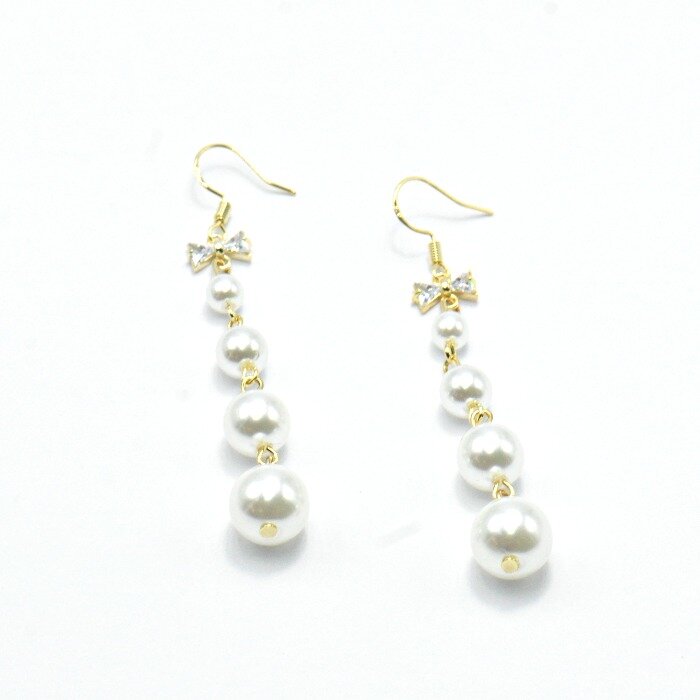 Серьги, жемчуг имитация, фианит