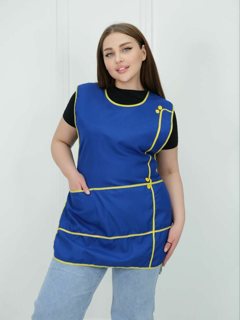 Фартук рабочий женский Пуговка из Габардина. Халат парикмахерский, сарафан универсальный подходит для продавцов, уборщиц, поваров, флористов и парикмахеров