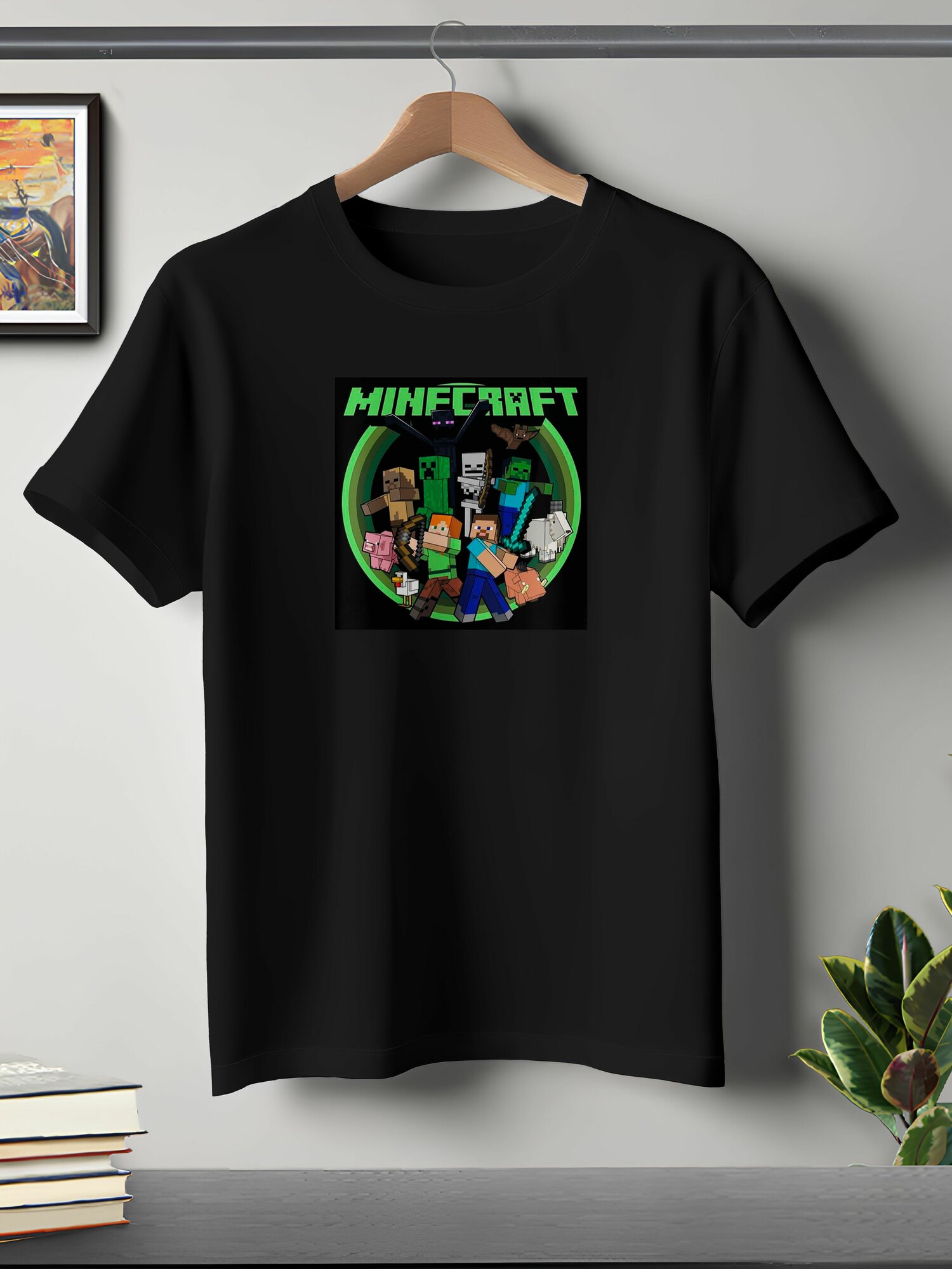 Футболка  Детская ONEQ 122 (7-8) размер с принтом Minecraft, черная