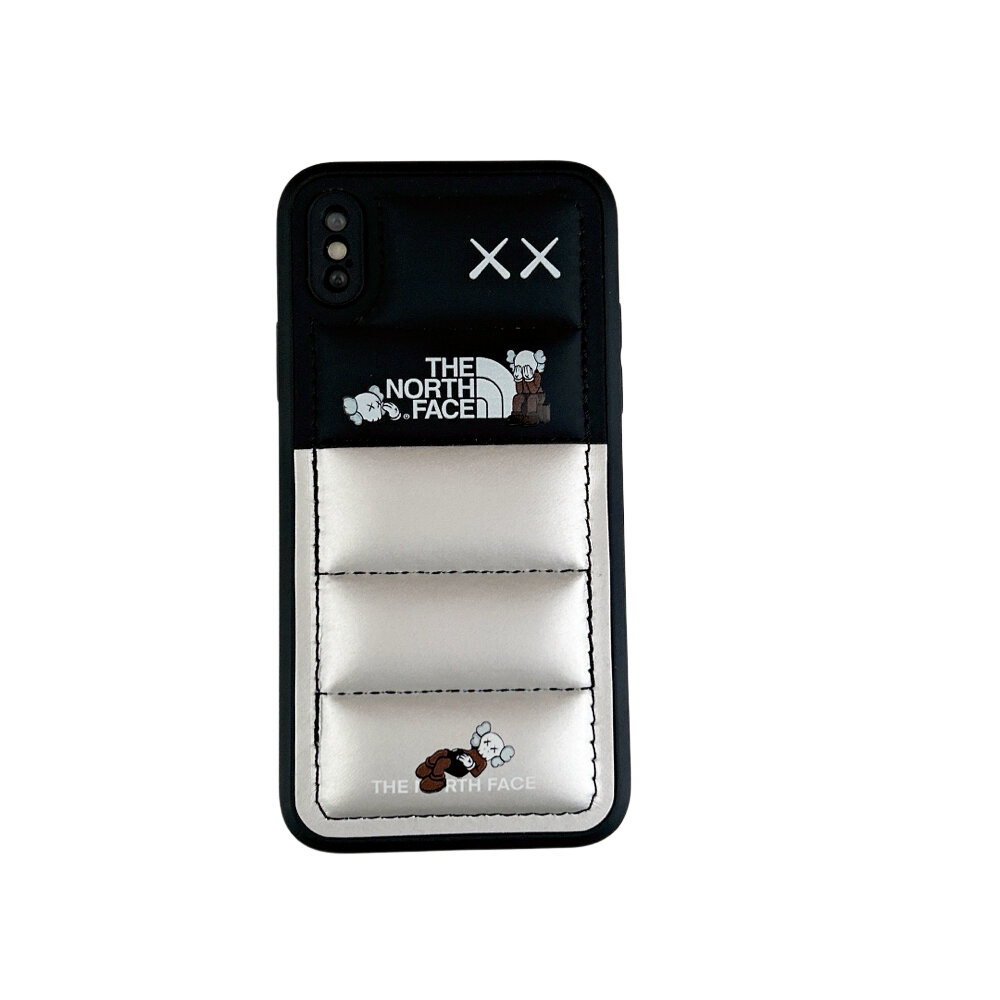 Чехол для iPhone X / XS черный / серебристый силиконовый дутый пуховик North Face