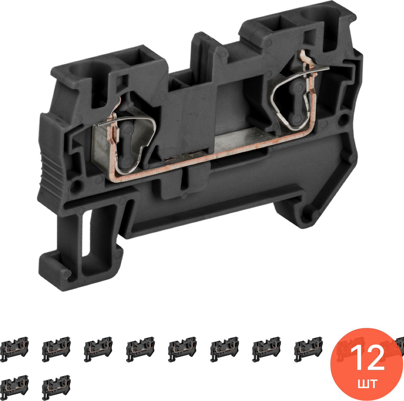 Клемма для проводов IEK / ИЭК КПИ 2в-4 пружинная, корпус огнеупорный пластик, 41А черная 56.3х6.2мм, 1шт. / зажим (комплект из 12 шт)