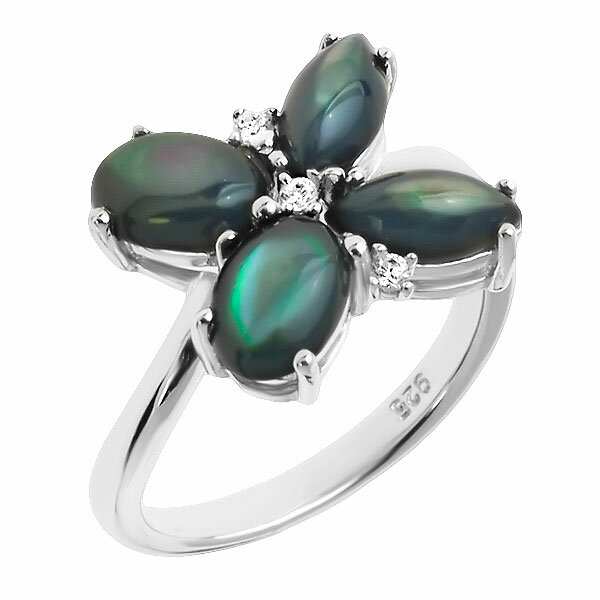 Кольцо, серебро, 925 проба, родирование, перламутр, фианит