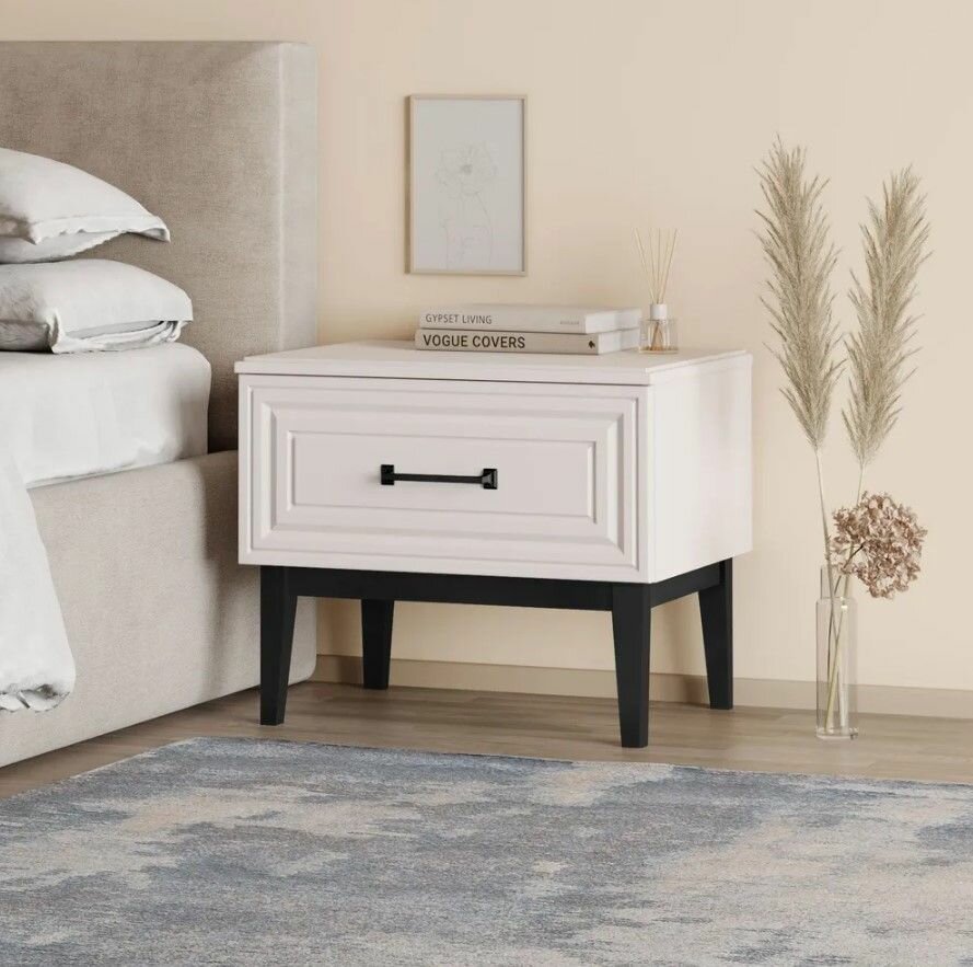 Тумба прикроватная Гориция Лак льняной/Персидский жемчуг, 55.4х45.9х40.5 см. Bravo мебель