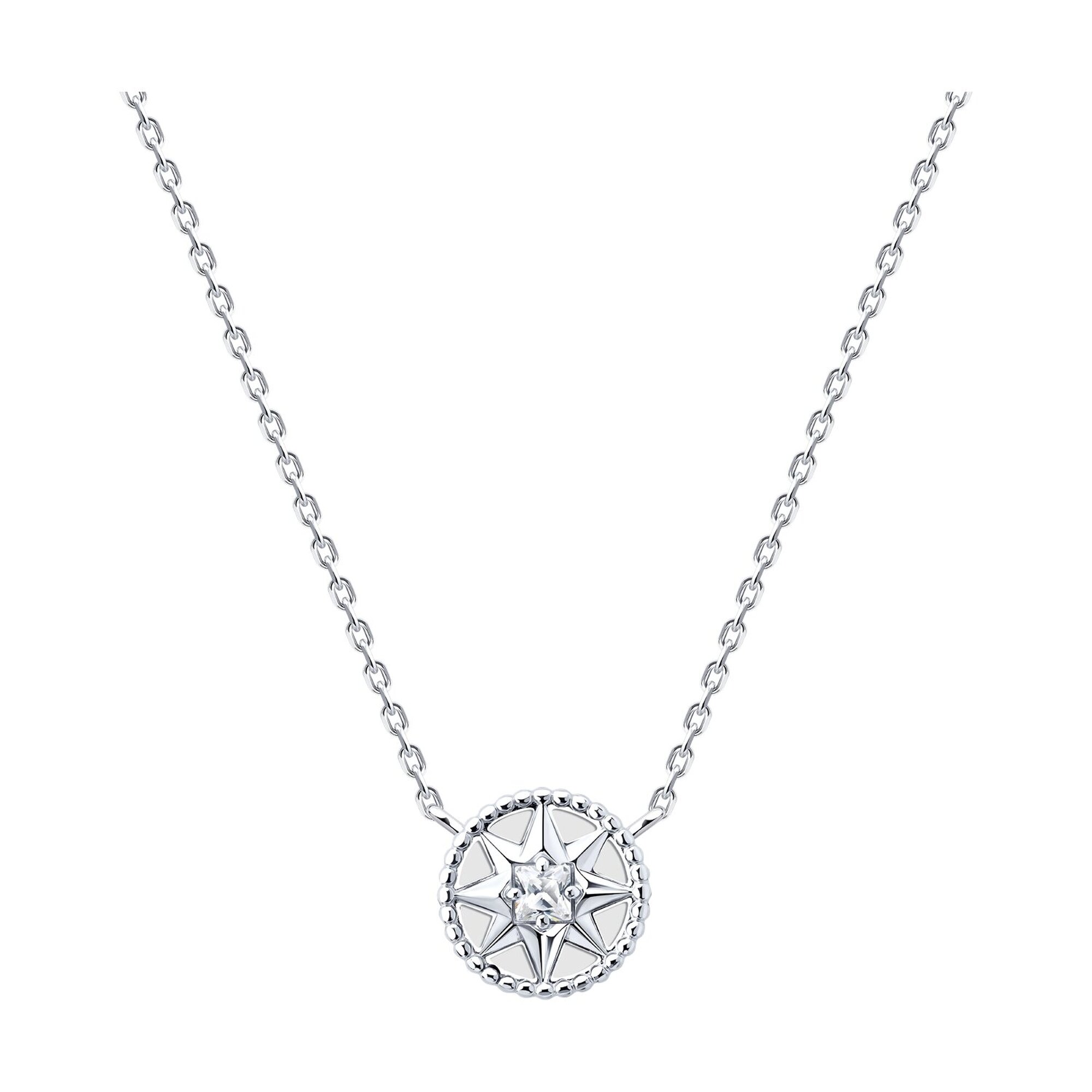 Колье, серебро, 925 проба, родирование, эмаль, фианит